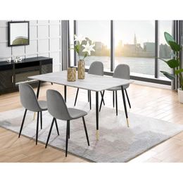 OTTO home Essgruppe &raquo;Eadwine, Tisch plus 4 St&uuml;hle, Sitzgruppe&laquo; Set, Esstisch plus 4 Esszimmerst&uuml;hle grau Marmorfarbener Esstisch