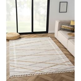 MyFlair Teppich &raquo;Luana 1, LAGERR&Auml;UMUNG!&laquo; rechteckig 10 mm H&ouml;he Kurzflor, Sisal Optik, Hoch-Tief Effekt, mit Fransen, besonders weich beige Polyester B : 160cm