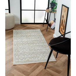 MyFlair Teppich &raquo;My Floor, LAGERR&Auml;UMUNG&laquo; rechteckig 10 mm H&ouml;he Kurzflor, Retro-Style, mit Fransen, besonders weich durch Microfaser beige Polyester B : 80cm 1