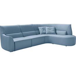 Egoitaliano Ecksofa &raquo;Puffy, extravagant & edel, Retro Designsofa, hoher Sitzkomfort, L-Form&laquo; mit Ottomane, wahlweise mit und ohne elektrischer Relaxfunktion blau 