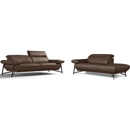 Egoitaliano Sofa &raquo;Anais, Design mit hohem Sitzkomfort, Fu&szlig;farbe schattengrau&laquo; Set, Kopfteil verstellbar, Leder BULL, chocolate braun Leder BULL, Ottomane Armlehne
