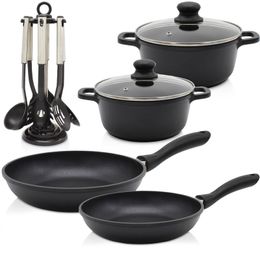Kr&uuml;ger Topf-Set &raquo;Aluguss Topf-/Pfannenset LEIPZIG inkl. K&uuml;chenhelfern, 13 tlg.&laquo; Set, Fleischtopf 16+20 cm, Pfanne flach 20+28 cm, 7 tlg. K&uuml;chenhelferset, 13 