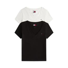 Tommy Jeans Damen T-Shirt &raquo;TJW 2PACK V-NECK TEE&laquo; Packung, 2-er Pack, 2 Stk. mit Logostickerei beige XS (34)