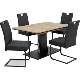 Hela Essgruppe &raquo;BEKE&laquo; Set, 5 Stk. tlg. Mit Synchronauszug, Freischwinger XL Sitzbreite, Federkorb, Griff grau 100% Polyester Microfaser Webstoff, 