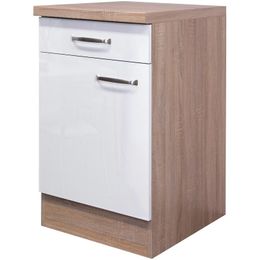 Flex-Well Unterschrank &raquo;Florenz&laquo; (B x H x T) 50 x 86 x 60 cm wei&szlig; Holzwerkstoff Sonoma Eiche, B/H/T: 50cm x 86cm x 57cm, Schubladen: 1 Stk. T&uuml;ren: 1 Stk.
