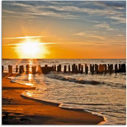 Artland Glasbild &raquo;Sch&ouml;ner Sonnenuntergang am Strand&laquo; Strand 1 Stk. tlg. in verschiedenen Gr&ouml;&szlig;en orange B/H/T: 50cm x 50cm, Glasbild Strand, 1 Stk.