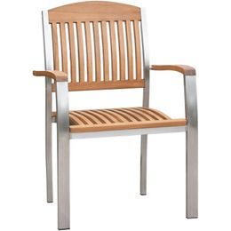 Merxx Gartensessel &raquo;&raquo;Keros&laquo;&laquo; Spar-Set, 2 Stk. tlg. stapelbar beige Edelstahl;Akazienholz B/H/T: 63cm x 93cm x 57cm