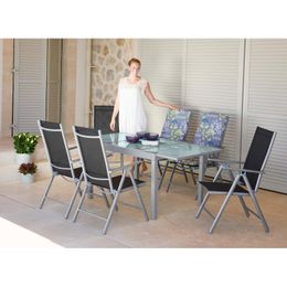 Merxx Garten-Essgruppe &raquo;Lima&laquo; Set, 7 Stk. tlg. inkl. 6 Sesseln und ausziehbarem Tisch (120 - 180 cm) schwarz Obermaterial: 100% Polyester 