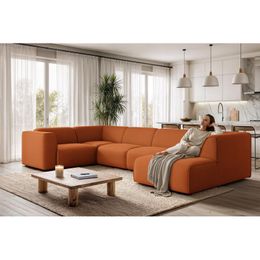OTTO home Wohnlandschaft &raquo;Merid U-Form, B: 367 cm&laquo; jederzeit durch Module erweiterbar orange Struktur fein (100% Polyester);Samtoptik (100% Polyester)