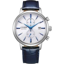 Citizen Herren Chronograph Armbanduhr, Herrenuhr, Solar, Stoppfunktion, Lederarmband blau Einheitsgr&ouml;&szlig;e
