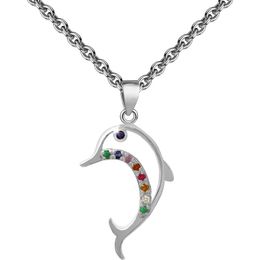 Firetti Damen Kette mit Anh&auml;nger &raquo;Schmuck Geschenk Silber 925 Halsschmuck Ankerkette Anh&auml;nger Delfin&laquo; Made in Germany - mit Zirkonia (synth.) bunt 