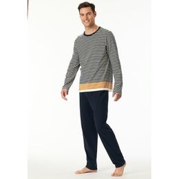 Schiesser Herren Schlafanzug &raquo;Casual Nightwear&laquo; 2 tlg. Rundhalsausschnitt, lang&auml;rmelig, gestreift, Baumwolle, Single Jersey 56