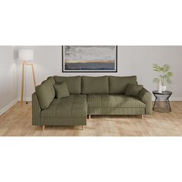 Home Affaire Ecksofa &raquo;CHARRE L-Form mit Ottomane, Ma&szlig;e B/T/H: 231/161/81 cm&laquo; feine Steppung, lose R&uuml;cken- und Zierkissen, auch in Cord und Boucl&eacute; gr&uuml;n