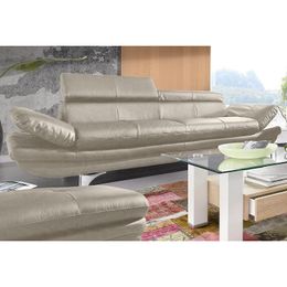 COTTA Polstergarnitur &raquo;Enterprise&laquo; Set, Set bestehend aus: 3-Sitzer mit Arm- & Kopfteilverstellung & Hocker grau Leder PAMPAS,mit Kopfteilverstellung,