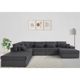 OTTO home Wohnlandschaft &raquo;Florid U-Form&laquo; 6 Teile, bestehend aus Modulen, viele Bezugsqualit&auml;ten, auch in Cord schwarz Baumwollmix (60% Baumwolle/40% 