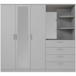 FORTE Kleiderschrank &raquo;Garderobenschrank, Spiegel, Schubladen, Regale, viel Stauraum&laquo; B/H/T 199/181/52,7, Spiegelt&uuml;re, Stauraum, FSC Holzwerkstoff Grau