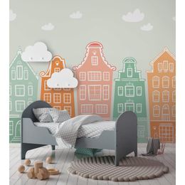 A.S. Cr&eacute;ation Vliestapete &raquo;Fototapete bunte Altstadth&auml;user Pastell Kinder&laquo; matt strukturiert bunt Vlies B/L: 2,55m x 3,5m, Rollen: 1