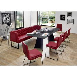 K+w Komfort & Wohnen K+W Komfort & Wohnen Polsterbank &raquo;Creso&laquo; im modernen Chesterfield-Look, mit schwarzen Kufenf&uuml;&szlig;en rot Bronco: Nappaleder pigmentiert, Dickleder, 1, 3/1