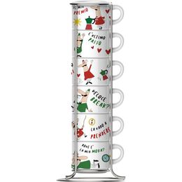 Bialetti Espressotasse (6 Espressotassen mit Metallgestell) bunt Metall, Porzellan 90ml, 7 Stk.