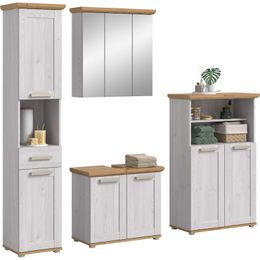 Welltime Badm&ouml;bel-Set &raquo;COSENZA, 4-teilig, in Landhausoptik, mit farblich abgesetztem Kranz&laquo; best. aus: 1 Hochschrank, 1 Spiegelschrank, 1 WBU und 1 