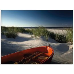 Artland Glasbild &raquo;Rotes Boot am Strand...&laquo; Boote & Schiffe 1 Stk. tlg. in verschiedenen Gr&ouml;&szlig;en rot B/H/T: 60cm x 45cm, Glasbild Boote & Schiffe Querformat, 1 