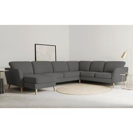 OTTO home Wohnlandschaft &raquo;MARSEILLE XXL 349cm, U-Form, Ottomane rechts/links w&auml;hlbar&laquo; Massivholzbeine Eiche, Landhausstil, Wellenunterfederung grau 