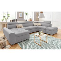 Sit & More sit&more Wohnlandschaft &raquo;Riva U-Form&laquo; wahlweise mit Schlaffunktion grau Struktur (100% Polyester);Flachgewebe (100% Polyester);Luxus-Microfaser (100% 