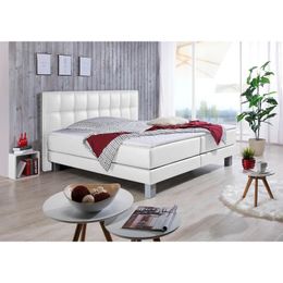 Home Affaire Boxspringbett &raquo;Tavira&laquo; in 4 Breiten, 4 Farben und 3 Matratzenarten, incl. Topper wei&szlig; Kunstleder, Liegefl&auml;che B/L: 100cm x 200cm Betth&ouml;he