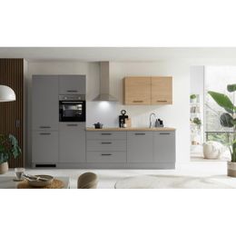 KOCHSTATION K&uuml;chenzeile &raquo;KS-Malfi&laquo; Breite 320cm, wahlweise mit E-Ger&auml;ten, Arbeitsplatte 38mm St&auml;rke grau B/H/T: 320cm x 211cm x 60cm,mit E-Ger&auml;ten und