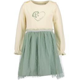 Blue Seven M&auml;dchen Jerseykleid mit aufgesetztem T&uuml;ll&uuml;berrock und tollem Pferde-Frontmotiv beige 92, N-Gr