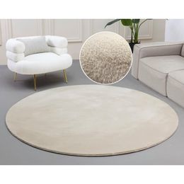 OTTO home Fellteppich &raquo;Balu, Kunstfell Teppich, Modern&laquo; rund 20 mm H&ouml;he Kaninchenfell-Haptik, Langflor, Schlafzimmer, Wohnzimmer, Kinderzimmer beige 