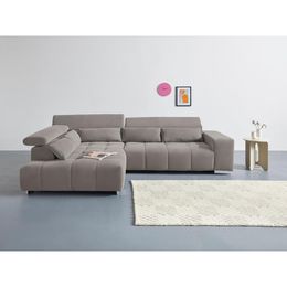 COTTA Ecksofa &raquo;Orion L-Form, B: 310 cm&laquo; Kopfteilverstellung & 5 Nierenkissen grau 100% Polyester B/H/T: 310cm x 70cm x 225cm, Struktur fein, Ottomane 