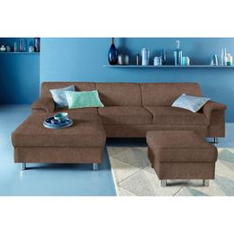 DOMO collection Ecksofa &raquo;Jamie, modern und elegant, Fu&szlig;h&ouml;he 9cm, L-Form,&laquo; wahlweise mit Bettfunktion braun B/H/T: 251cm x 72cm x 80cm, Microfaser 