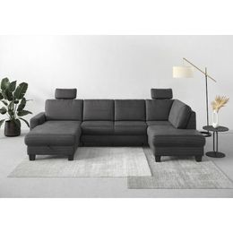 Home Affaire Wohnlandschaft &raquo;Summer U-Form&laquo; mit oder ohne Schlaffunktion und Bettkasten, wengefarbene Holzf&uuml;&szlig;e grau 100% Polyester B/H/T: 314cm x 91cm