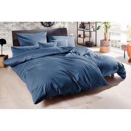 Primera Bettw&auml;sche &raquo;Uni Luxus-Satin in Gr. 135x200, 155x220 oder 200x200 cm&laquo; 3 Stk. Bettw&auml;sche aus Baumwolle, unifarbene Bettw&auml;sche mit Rei&szlig;verschluss blau 