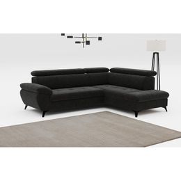 COTTA Ecksofa &raquo;Hudson&laquo; mit Kopfteilverstellung, optional Schlaffunktion & Bettkasten schwarz B/H/T: 256cm x 207cm, Struktur fein, Ottomane rechts, Mit