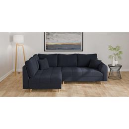 Home Affaire Ecksofa &raquo;CHARRE L-Form mit Ottomane, Ma&szlig;e B/T/H: 231/161/81 cm&laquo; feine Steppung, lose R&uuml;cken- und Zierkissen, auch in Cord und Boucl&eacute; blau