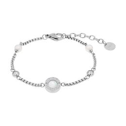 JOOP! Damen JOOP! Armband &raquo;Kreise&laquo; mit Zirkonia (synth.) - mit Glasperle wei&szlig; 20cm, Edelstahl