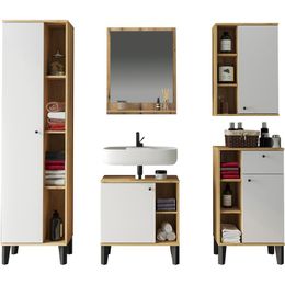 Home Affaire Badm&ouml;bel-Set &raquo;OSLO, Bad im skandinavischen Design, 5-teiliges Badezimmer&laquo; Set, 5 Stk. tlg. wei&szlig; Holzwerkstoff B/H/T: 182cmcm x 190cmcm x 