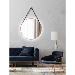 Talos LED-Lichtspiegel rund, mit indirekter LED Beleuchtung, matt &Oslash; 80 cm rosa &Oslash; 80cm, Lederoptik