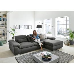 Die PlanBar Ecksofa &raquo;MP-IN17041 L-Form, Breite 325 cm&laquo; Sitztiefenverstellung, optional Kopfteilverstellung & Schlaffunktion grau 100% Polyester B/H/T: