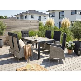 Konifera Garten-Essgruppe &raquo;Alva&laquo; 6x Stuhl, 1x Tisch ausziehbar 205-275 cm, inkl. Auflagen, 13 Stk. tlg. Aluminium, Polyrattan, R&uuml;ckenlehnen stufenlos 