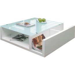 Salesfever Couchtisch &raquo;Wohnzimmer-Tisch im skandinavischen Stil&laquo; Praktisch mit seitlichem Magazinfach wei&szlig; B/H/T: 100cm x 30cm x 100cm, Wei&szlig; 100x100cm