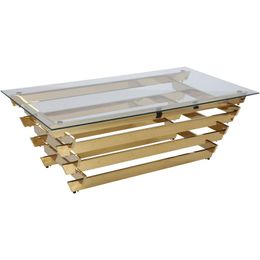 Salesfever Couchtisch &raquo;Eleganter Tisch f&uuml;r Wohnzimmer&laquo; Edles Design-Gestell aus rostfreiem Stahl gold Edelstahl, Sicherheitsglas B/H/T: 130cm x 45cm x
