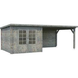 Palmako Gartenhaus &raquo;Ella&laquo; 6,9+10,0 m&sup2;, mit Anbaudach grau Massivholz ohne Fu&szlig;boden, ohne Dacheindeckung
