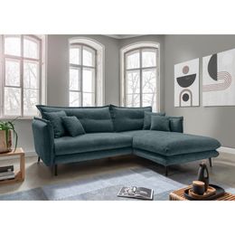 Home Affaire Ecksofa &raquo;Lazio, 255 x 180 cm, modern und bequem&laquo; Velours, Kissen: Paradiso, L-Form, inkl. R&uuml;cken- und Zierkissen blau 100% Polyester B/H/