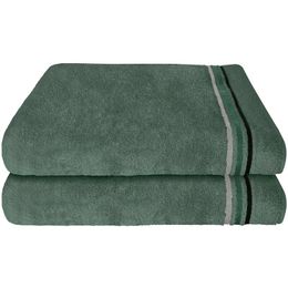Schiesser Duscht&uuml;cher &raquo;Skyline Color aus 100 % Baumwolle mit eleganter Streifenbord&uuml;re&laquo; MADE IN GREEN by OEKO-TEX gr&uuml;n Frottier, Frottier B/L: 70cmx140cm, 2 Stk