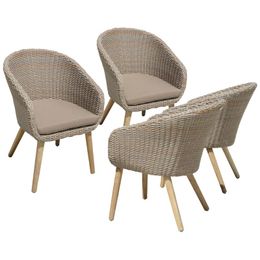 Garden Pleasure Gartenstuhl &raquo;VISALIA&laquo; (Set) 4 Stk.4er Set, mit Auflagen, 2er Set braun Kunststoff B/H/T: 62cm x 82cm x 61cm, 4 Stk.