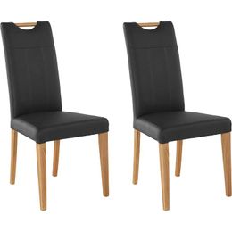Home Affaire Esszimmerstuhl &raquo;Roberta&laquo; (Set) 2 Stk.mit Bezug aus Echtleder und Gestell aus Eiche Massivholz schwarz Holzwerkstoff B/H/T: 47cm x 99cm x 