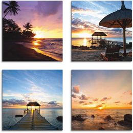 Artland Leinwandbild &raquo;Sonnenuntergang am Strand&laquo; Sonnenaufgang & -untergang 4 Stk. tlg. 4er Set, verschiedene Gr&ouml;&szlig;en braun Leinwand, MDF B/H/T: 40cm x 40cm, 